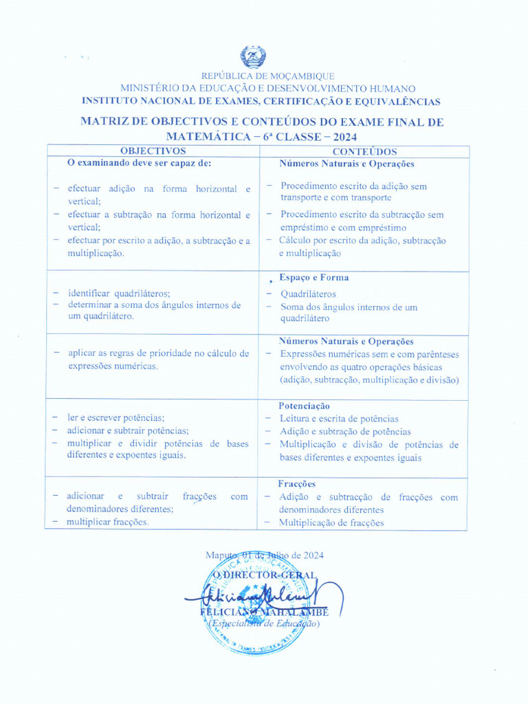 Matriz de Matematica 6a Classe | PDF