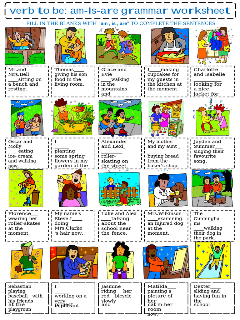 Verb To Be Am Is Are With Present Continuous Tense Esl Grammar ...