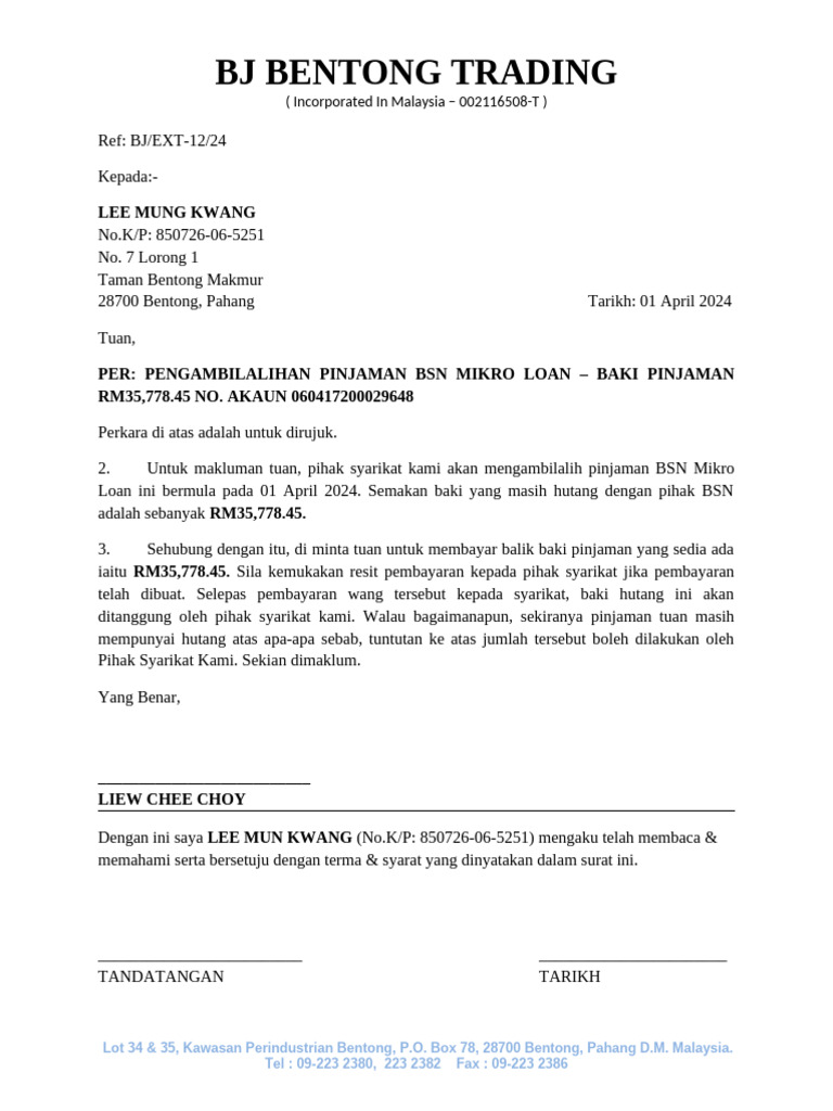 Loan Settlement Agreement Notification | PDF | Finance & Money Management