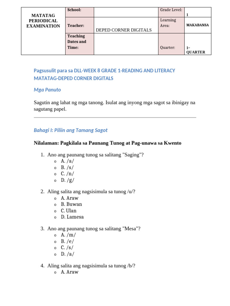 PT Week 1 Makabansa Deped Corner Digitals | PDF