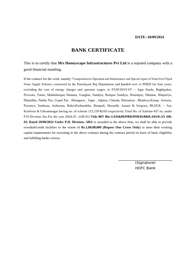 Bank Certificate 8 | PDF
