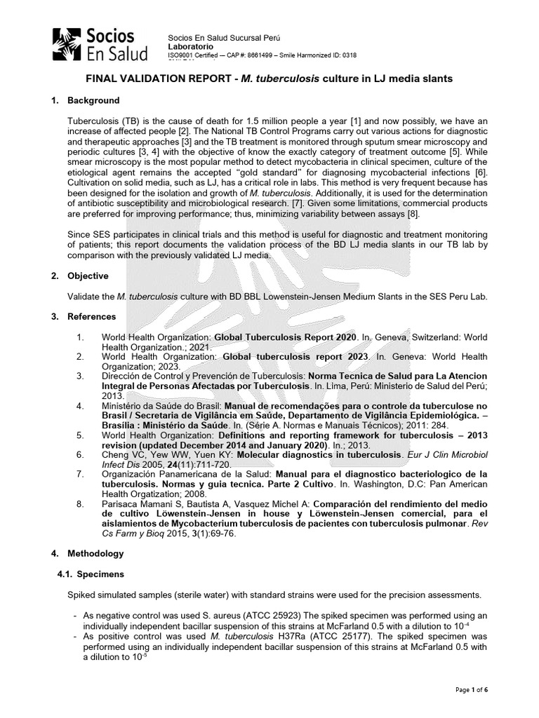 RDP 518 TB Culture Validation BD LJ Slant Medium (Example) - Blank ...