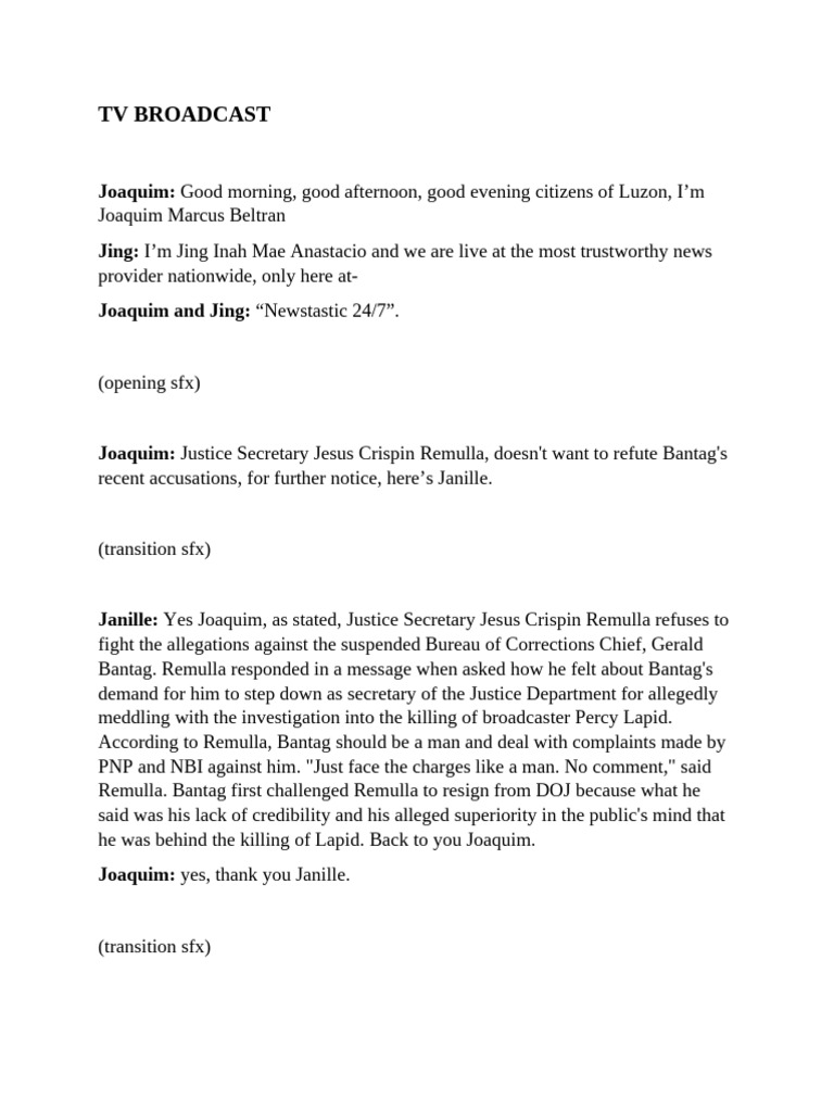 TV-BROADCAST Sample Script | PDF