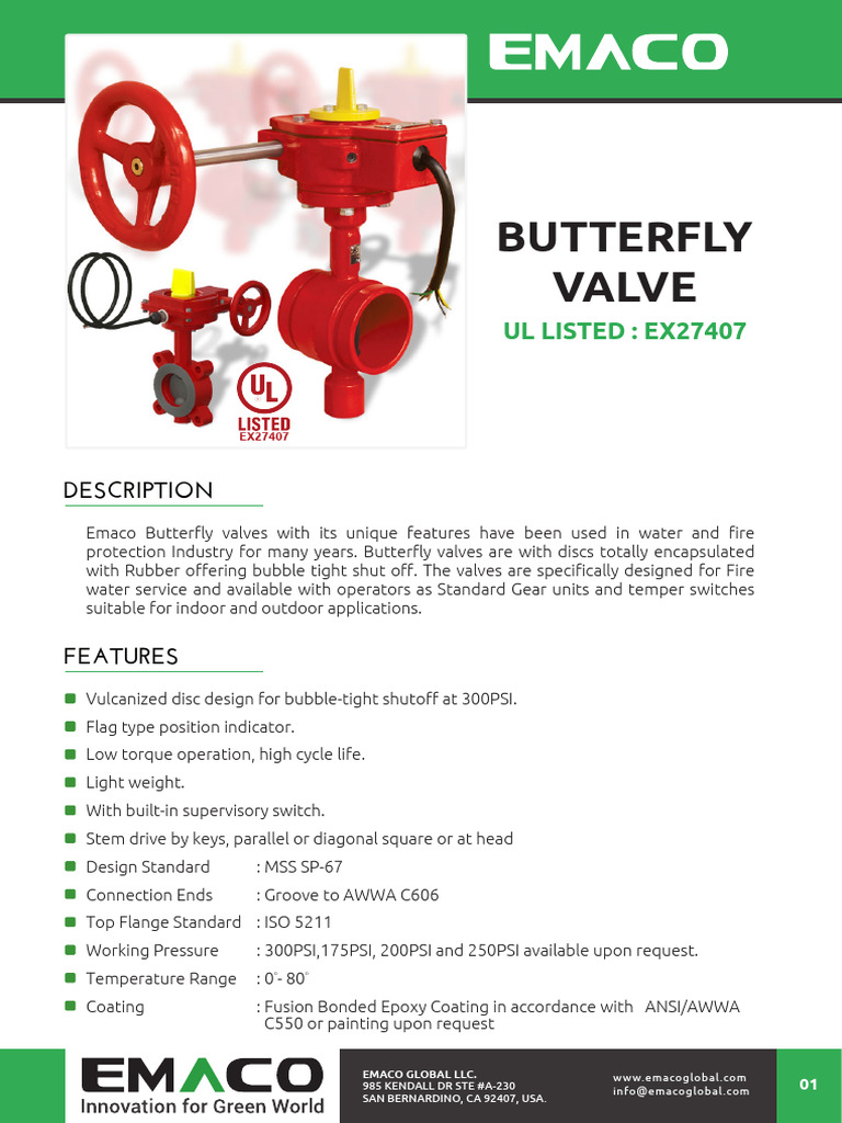 Emco Butterfly valve with supervisory switch | PDF