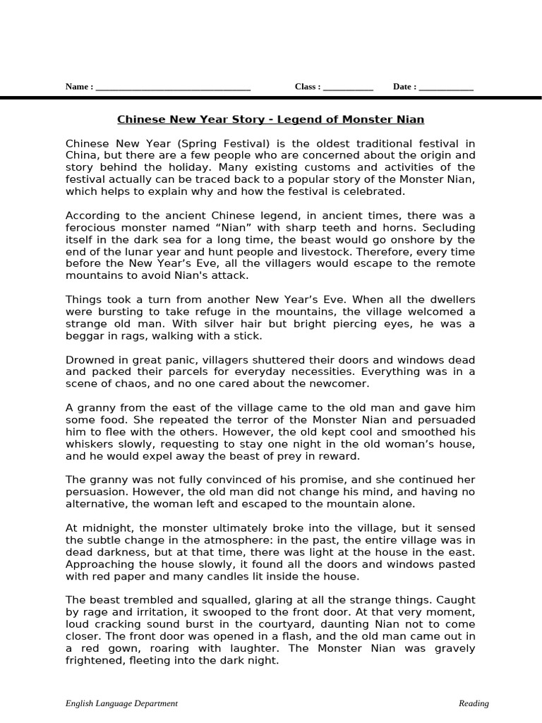 Chinese New Year: Monster Nian Legend | PDF