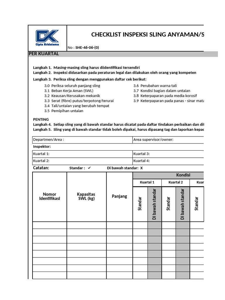 Checklist Inspeksi Sling Anyaman Atau Serat (Webbing Atau Fiber) | PDF