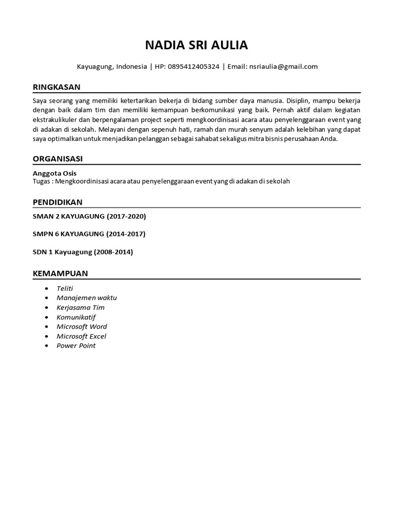 Kode CV Ats 03 CV Nadia Sri Aulia | PDF