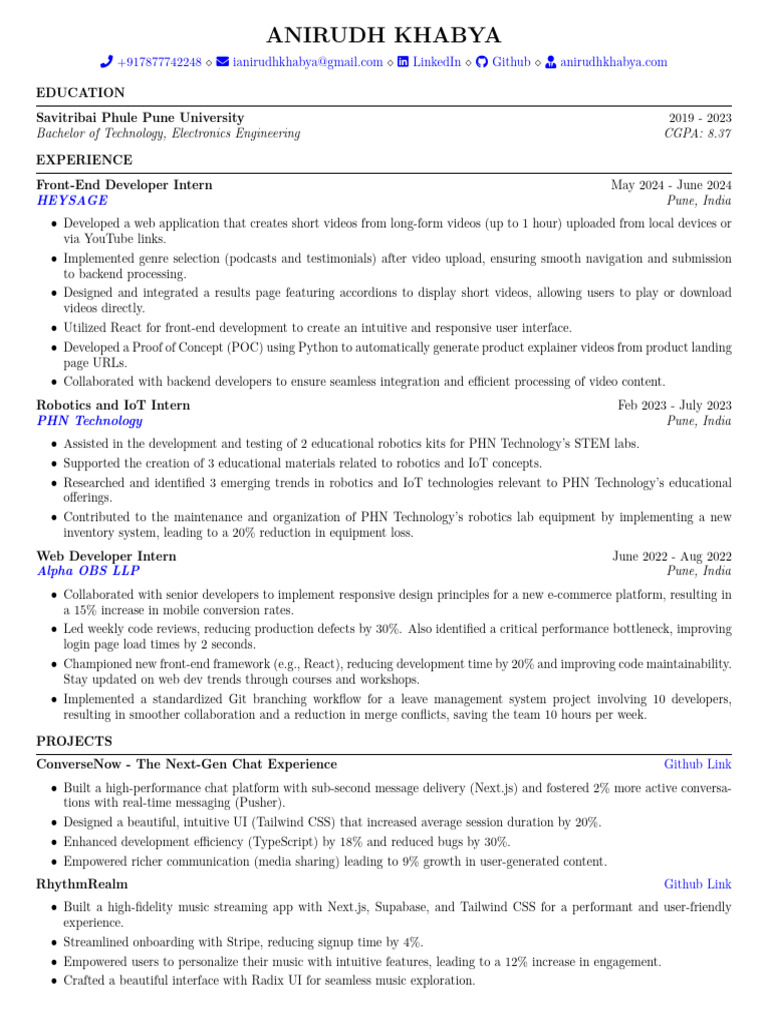 Anirudh Resume June | PDF