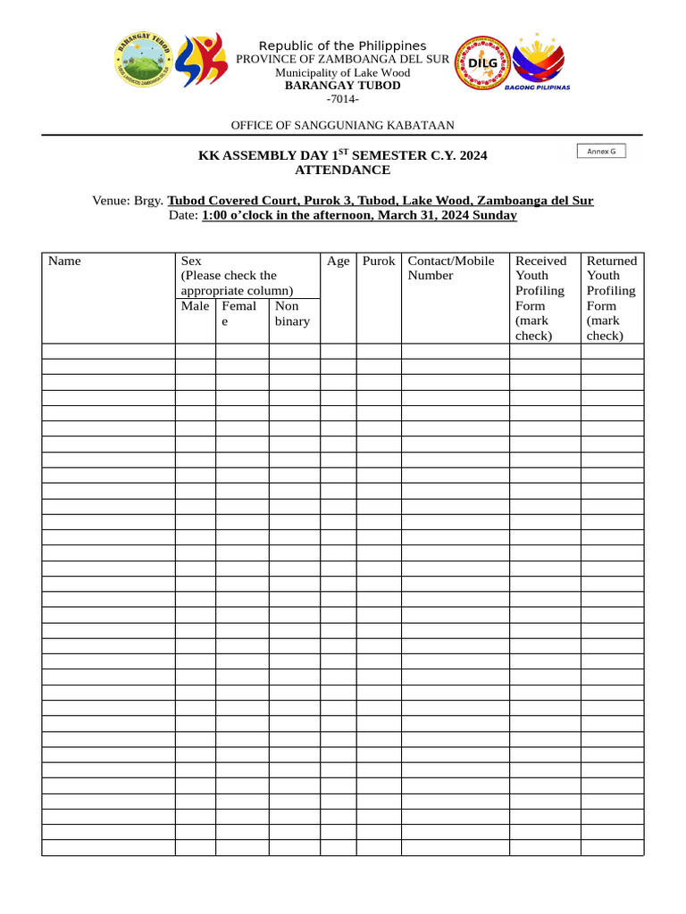 KK Assembly Day 1ST Semester C.Y. 2024 Attendance | PDF
