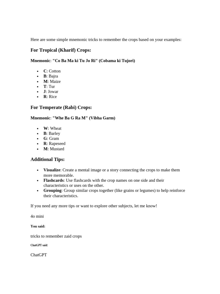 Here Are Some Simple Mnemonic Tricks To Remember The Crops Based On ...