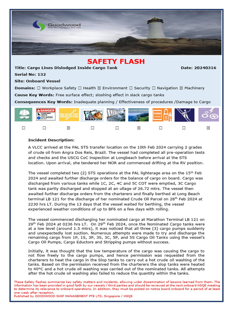 Safety Flash 132 - Cargo Lines Dislodged Inside Cargo Tank | PDF
