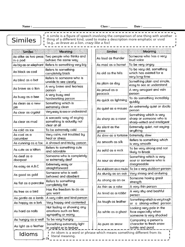 Notes - Similes Idioms Proverbs | PDF | Language Arts & Discipline ...