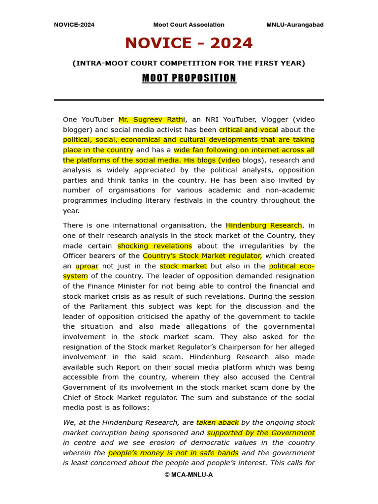 NOVICE MOOT 2024 - PROPOSITION | PDF