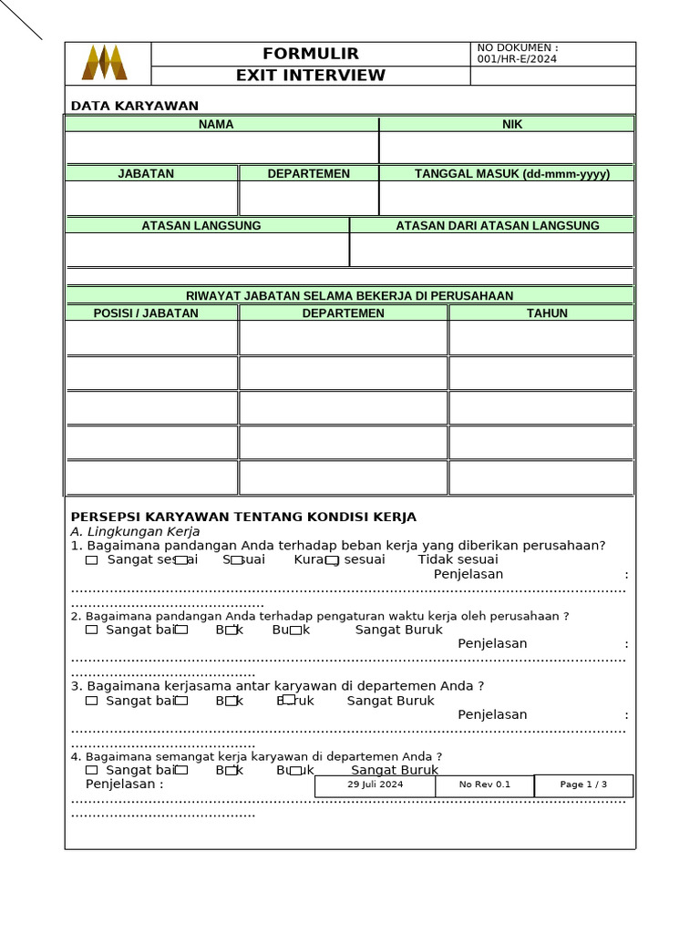 Form Exit Interview | PDF