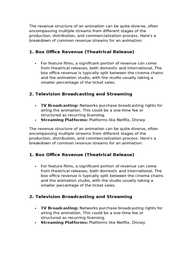 The Revenue Structure of An Animation Can Be Quite Diverse | PDF
