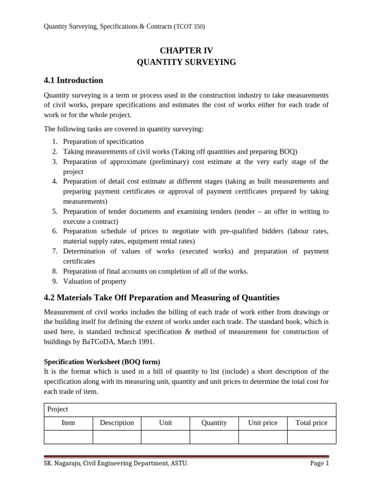 Quantity Surveying | PDF