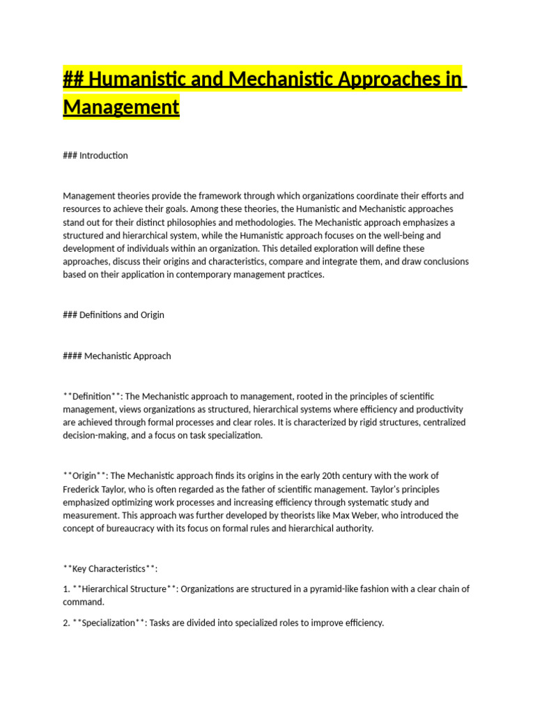 Humanistic and Mechanistic Approach in MGMT | PDF
