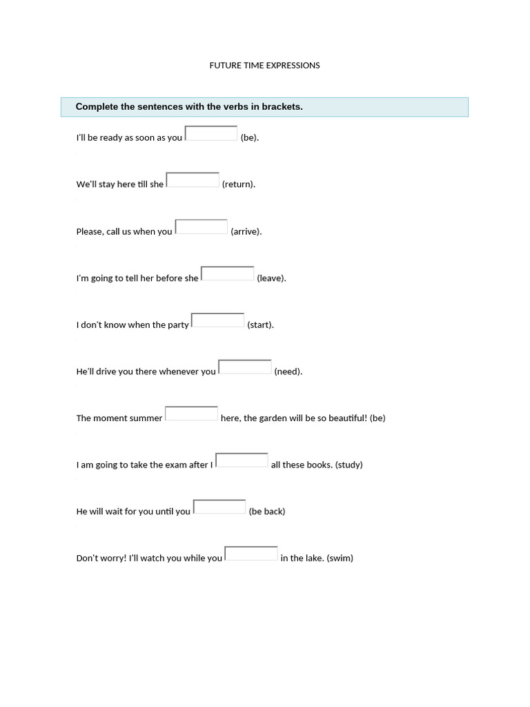 Future Time Expressions Exercises | PDF