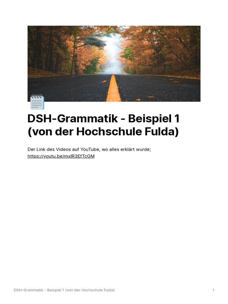 DSH-Grammatik - Beispiel 1 (Von Der Hochschule Fulda) | PDF