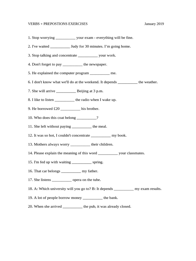 Verb+prepositions Exercises | PDF