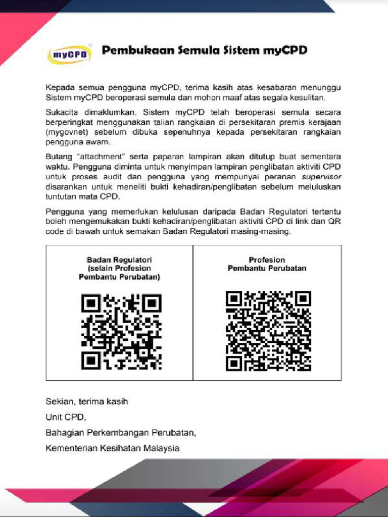 Pembukaan Semula Sistem myCPD | PDF