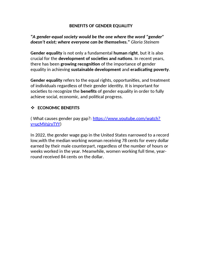 BENEFITS OF GENDER EQUALITY | PDF