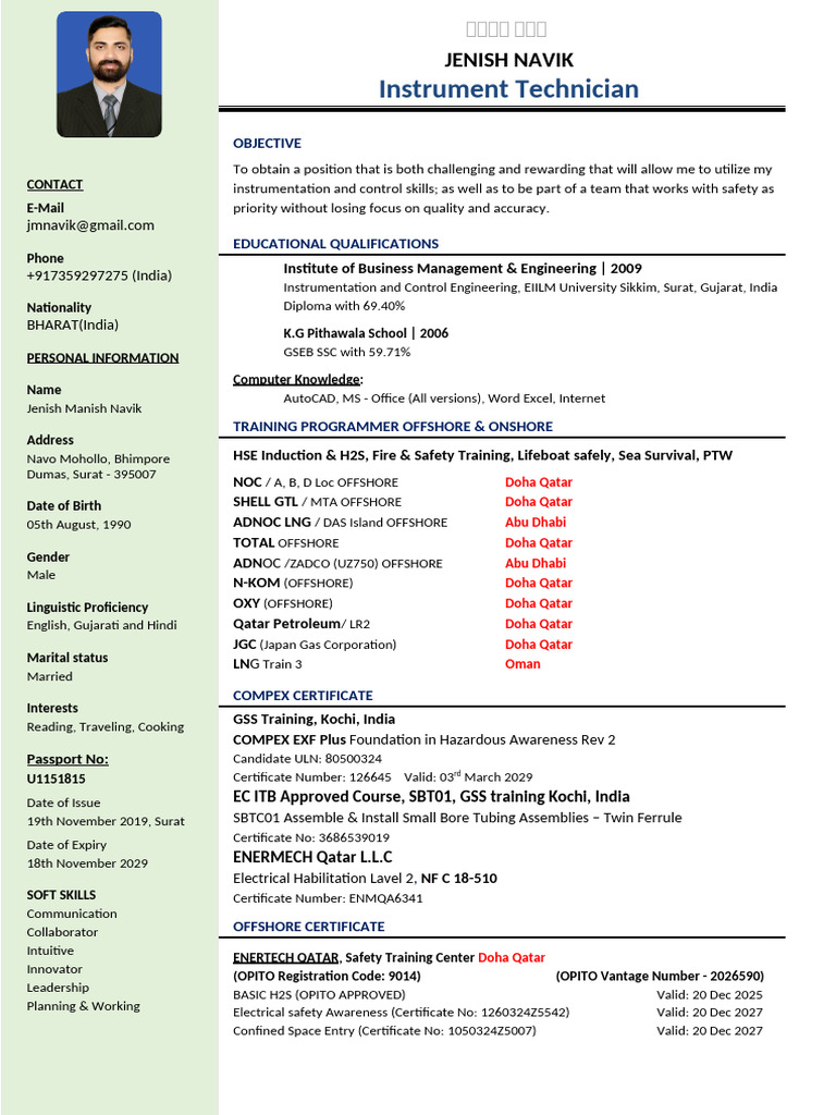 Instrument Technician Resume | PDF