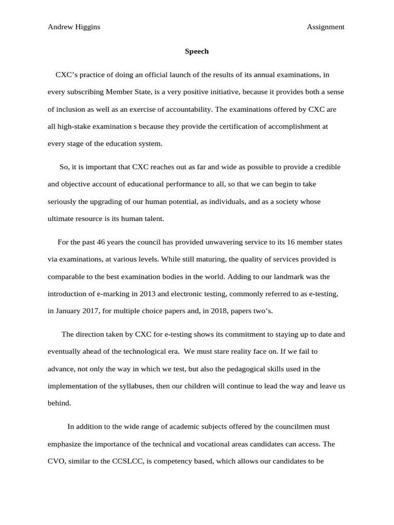 Speech (Andrew Higgins) | PDF