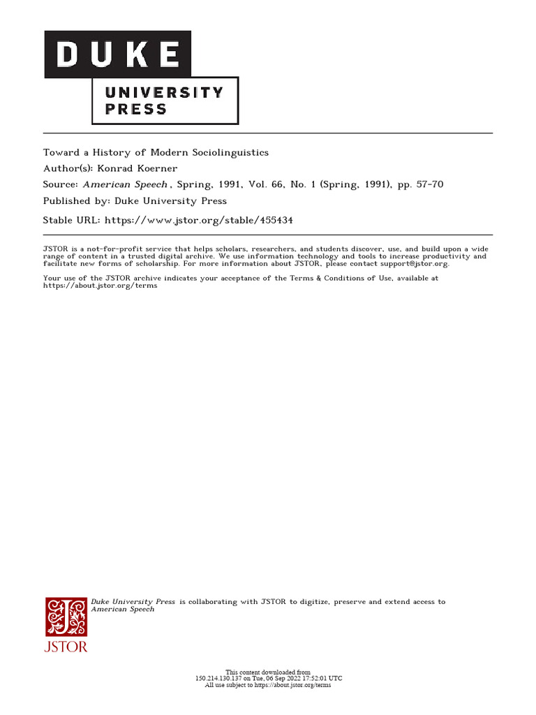 Koerner (1991) - Toward A History of Modern Sociolinguistics | PDF