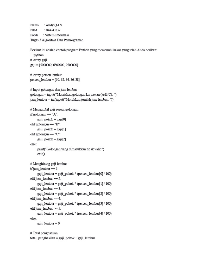Audy QAN Tugas 3 Algoritma Dan Pemrograman Sem 4 | PDF