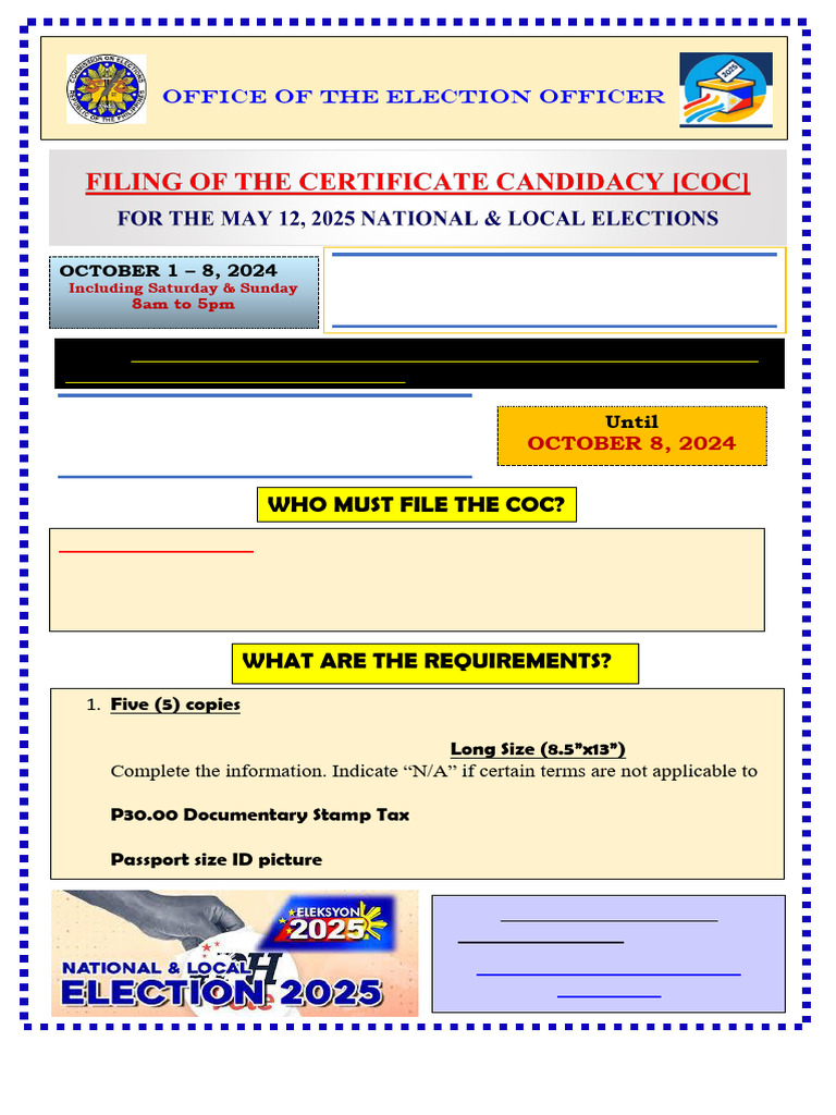 Who Must File The Coc?: Office of The Election Officer | PDF