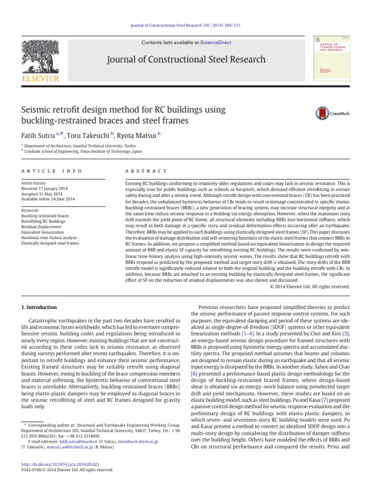 BRB Design Method Sutcu Et Al 2014 | PDF