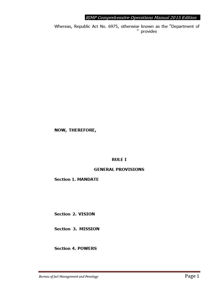 BJMP Comprehensive Operations Manual 201 | PDF