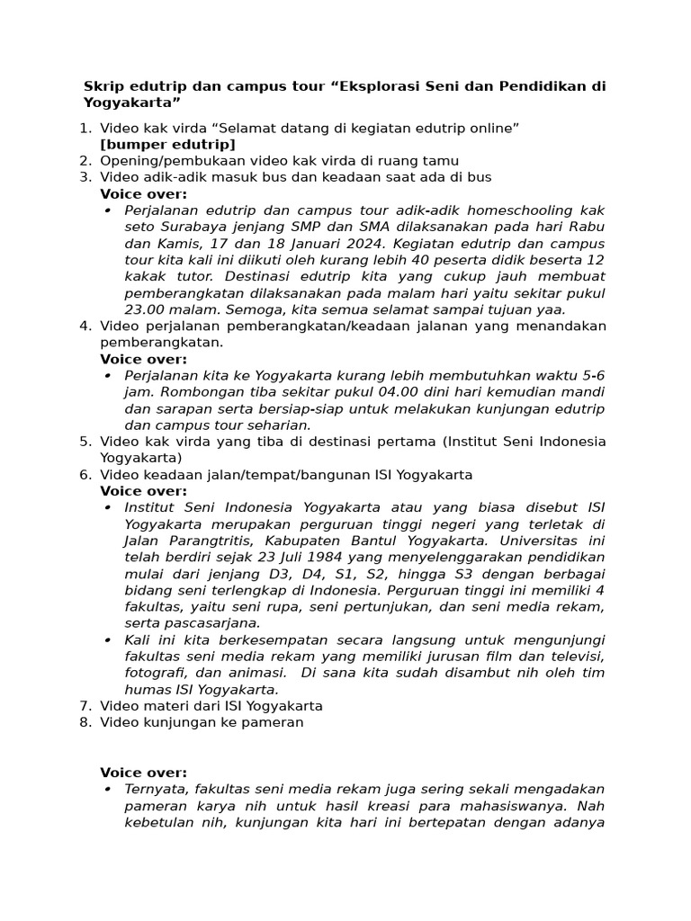 Skrip Fix Edutrip Dan Campus Tour Yogyakarta | PDF