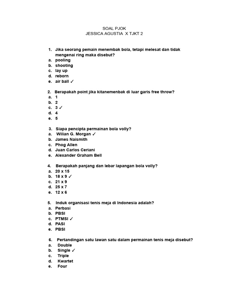 Soal Pjok. Jessica Agustia | PDF