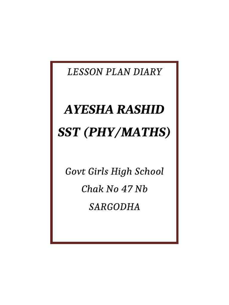 Lesson Plan Diary Title Page | PDF