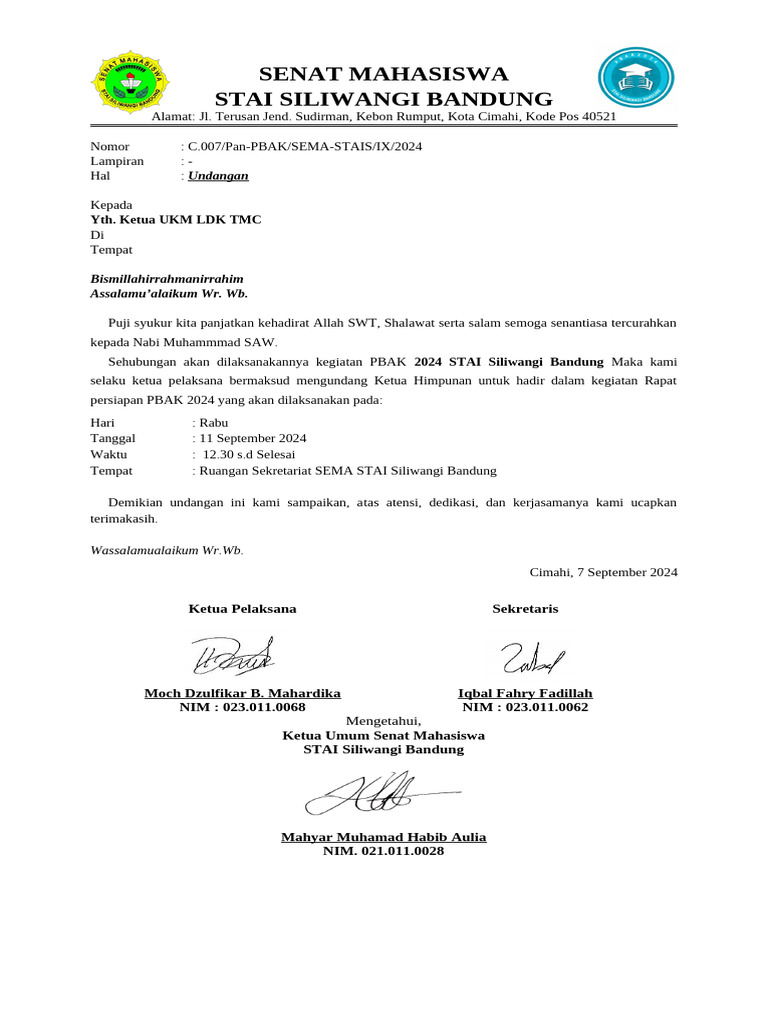 Undangan Rapat Ormawa | PDF