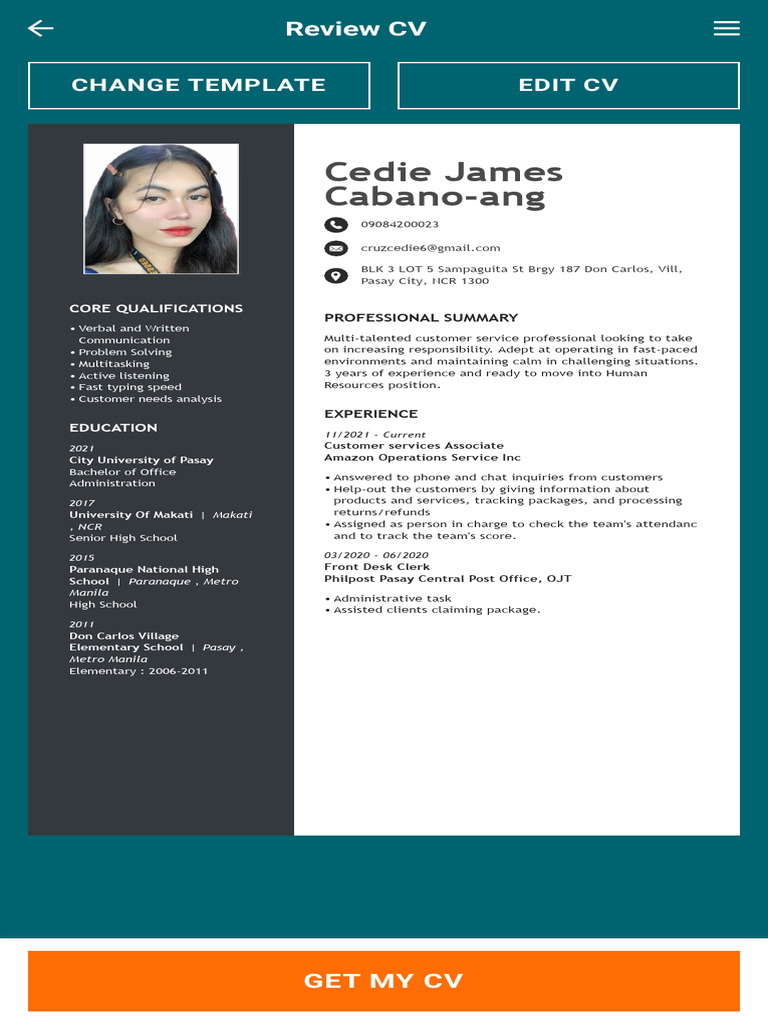 Finalise CV – LiveCareer | PDF