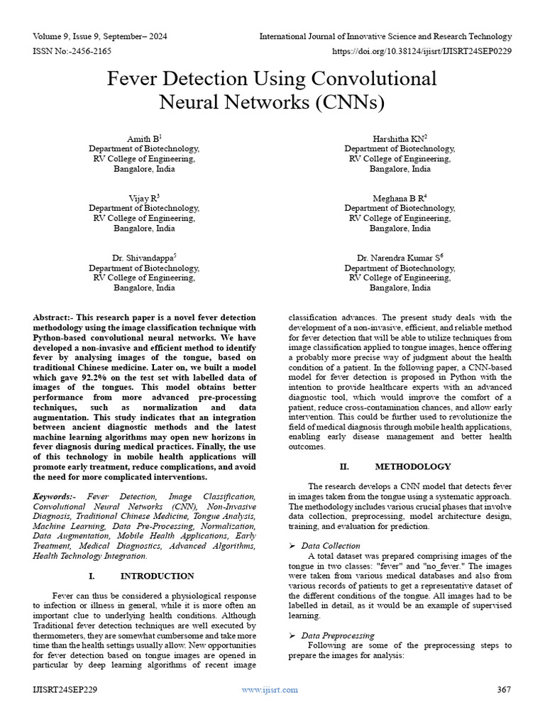 Fever Detection Using Convolutional Neural Networks (CNNS) | PDF | Medical Diagnosis | Computers