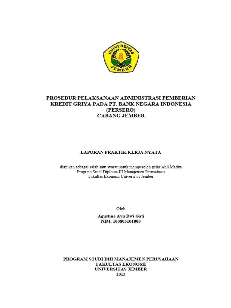 Prosedur Kredit Griya BNI Jember | PDF