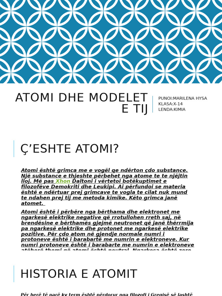 Atomi Dhe Modelet e Tij | PDF