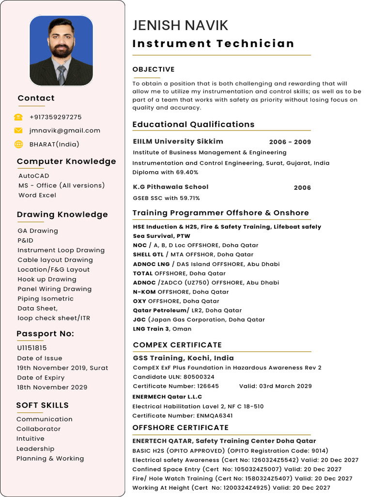 Instrument Tech-Jenish Navik | PDF