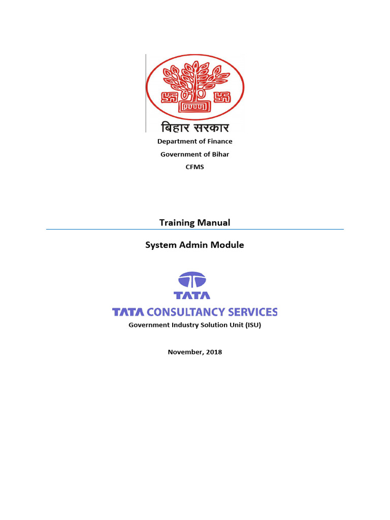 Bihar CFMS Training Manual System Admin Module | PDF