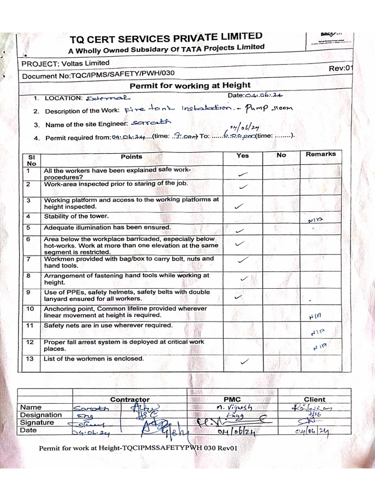 Height Work Permit | PDF