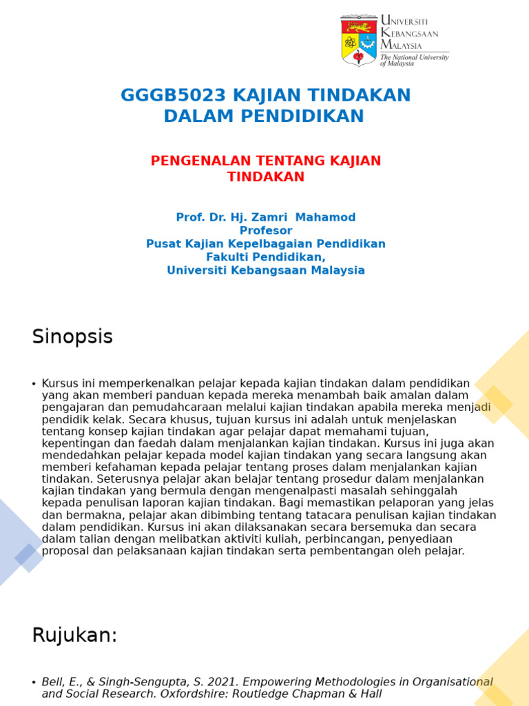 Kuliah 1 Pengenalan Tentang Kajian Tindakan Dalam Pendidikan | PDF