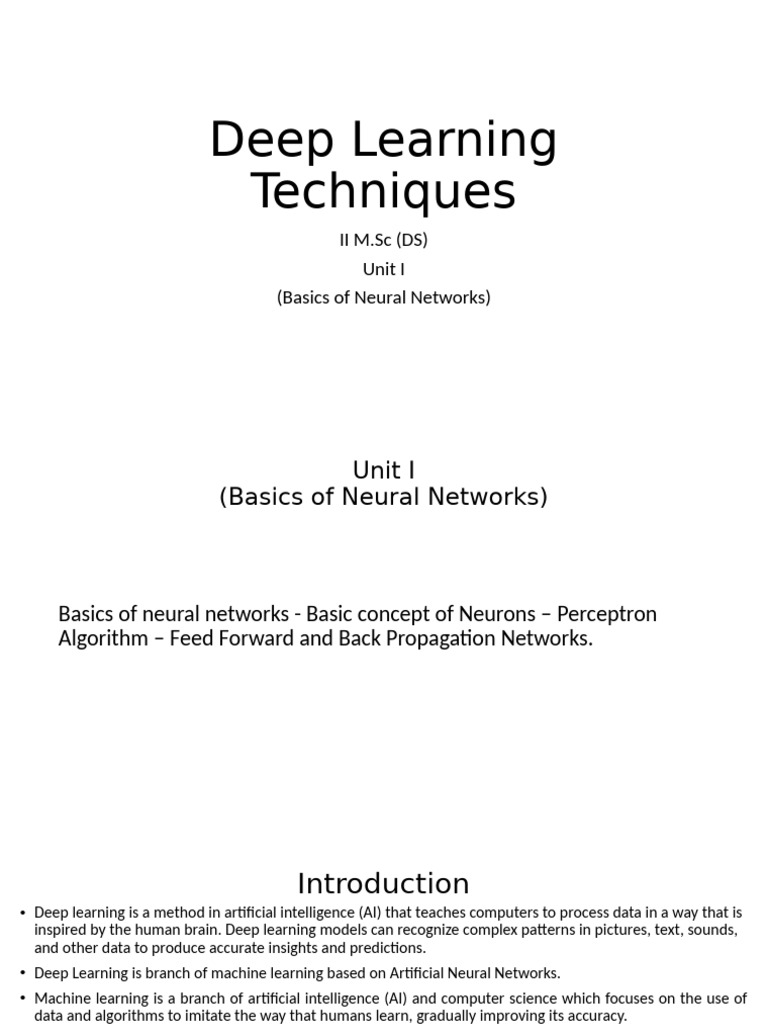 Deep Learning Techniques_unit_1 (1) | PDF