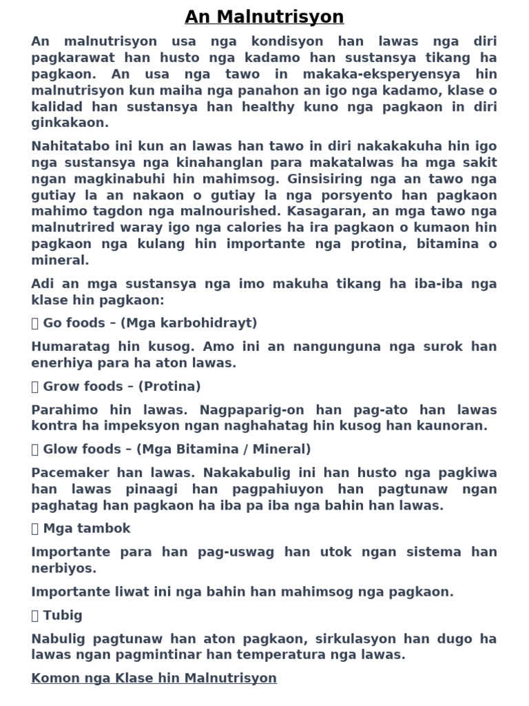 An Malnutrisyon Q1-W1-2 | PDF