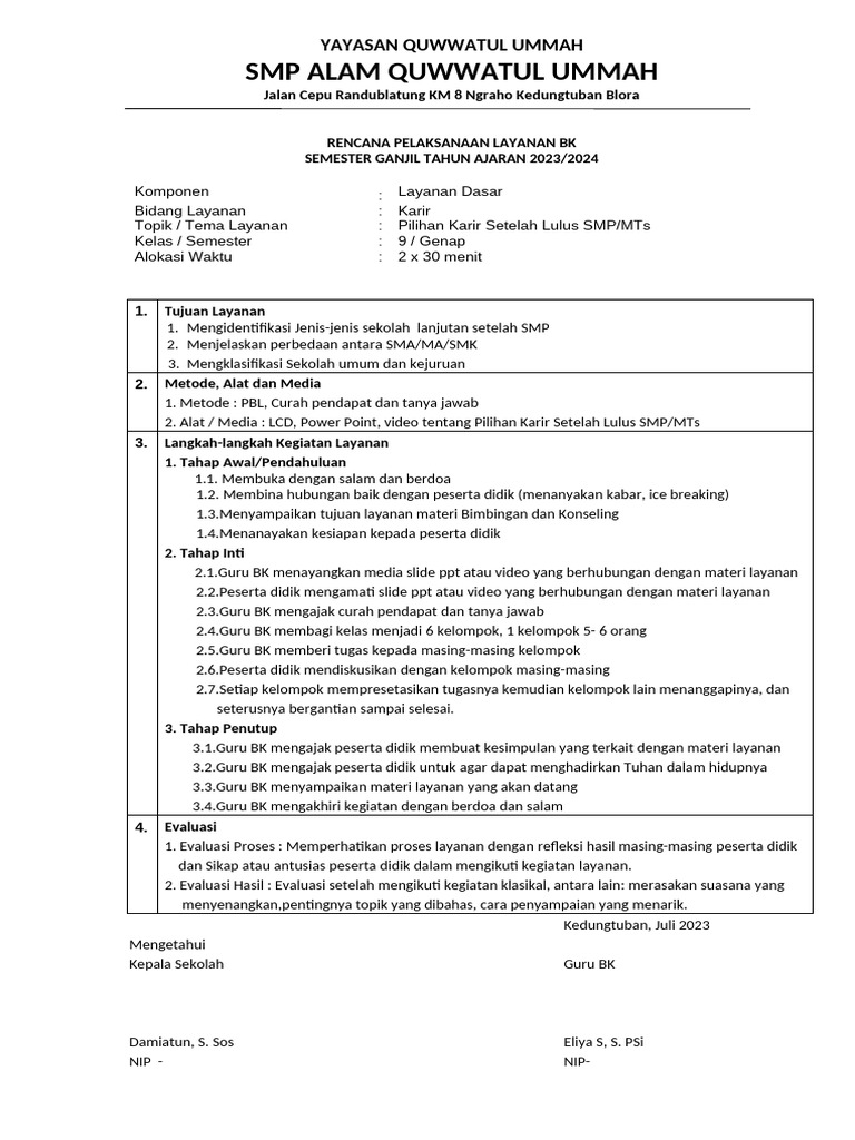 RPL PILIHAN KARIR SETELAH LULUS SMP - MTs (Genap) | PDF