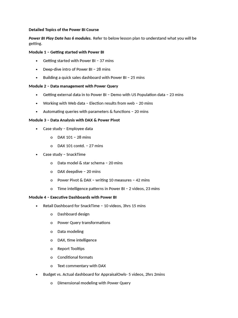 Detailed Topics of the Power BI Course | PDF