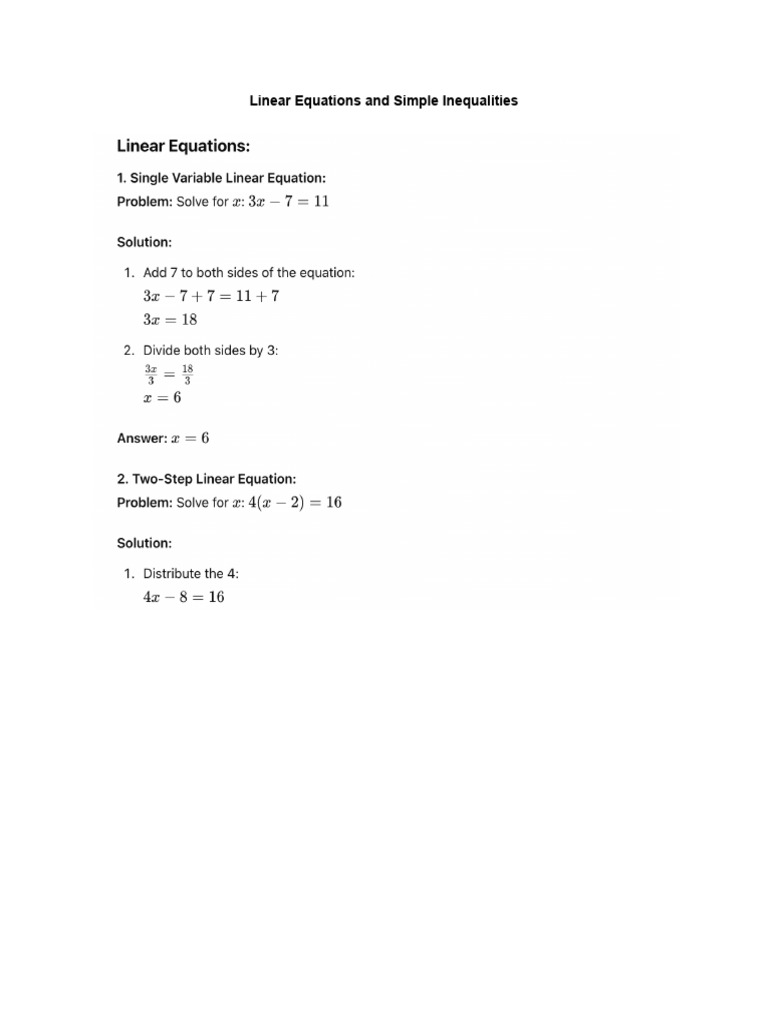 Math (Linear Equations and Simple Inequalities) | PDF